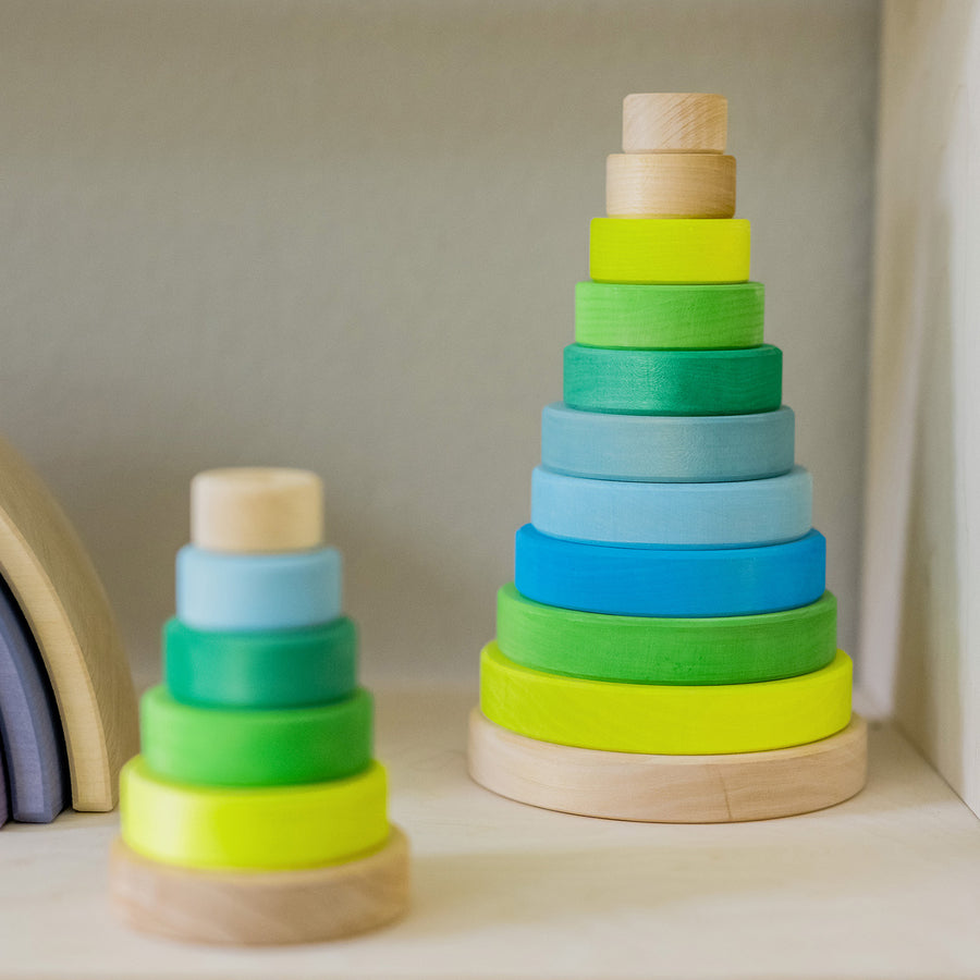 Grimm's Conical Wooden Stacking Tower Toy - Neon Green – Babipur